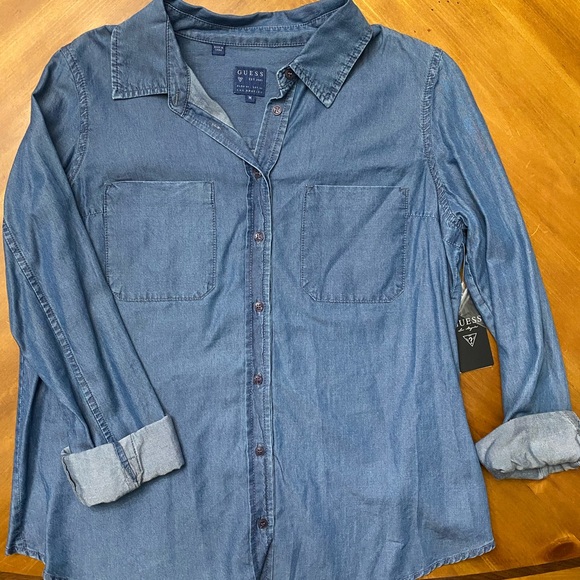 Guess | Tops | Nwt Guess Blue Denim Shirt With Tulip Back Detail | Poshmark